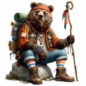 15 PNG Camping Bear Clipart – Hiking Forest Animal PNG – Adventure ...
