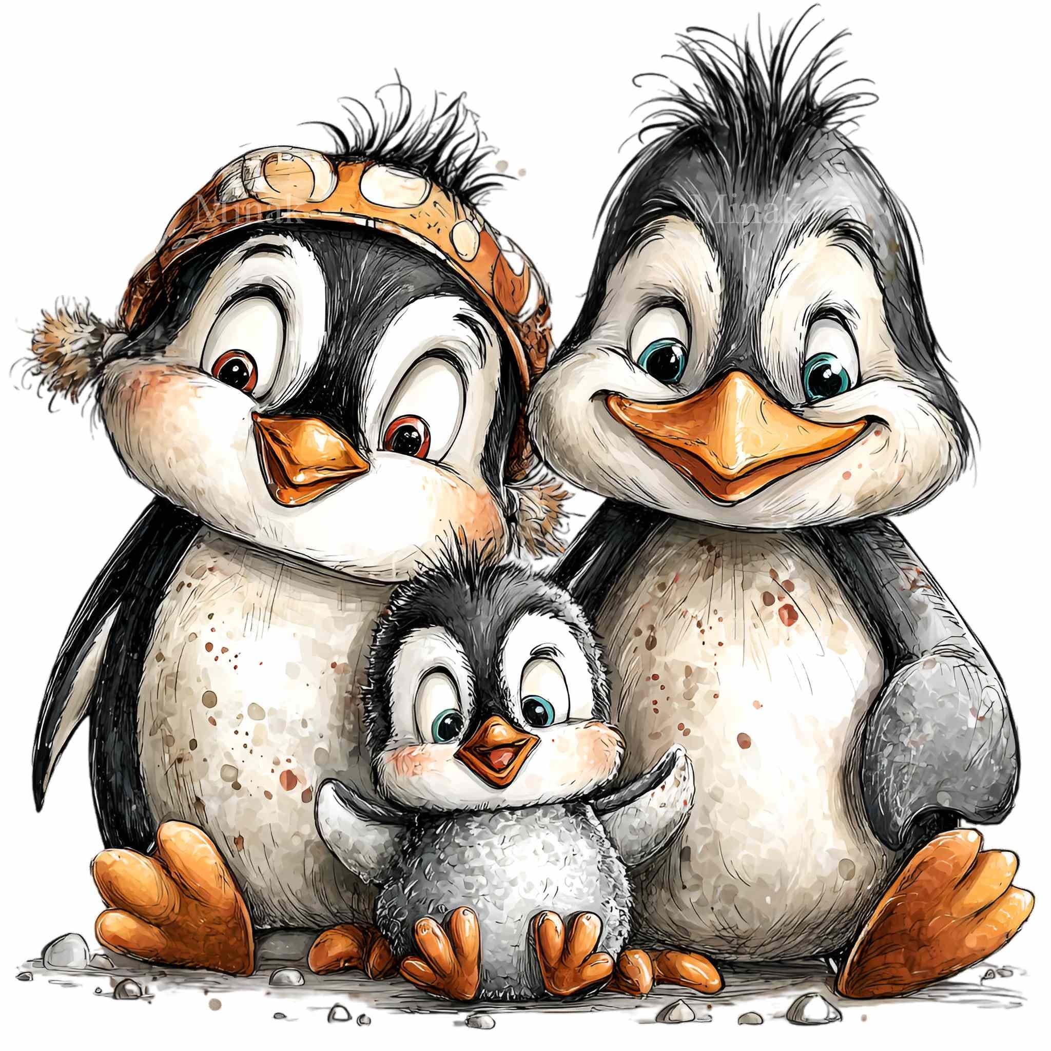 15 PNG Winter Animal Clipart – Penguin Family PNG – Cute Cartoon ...
