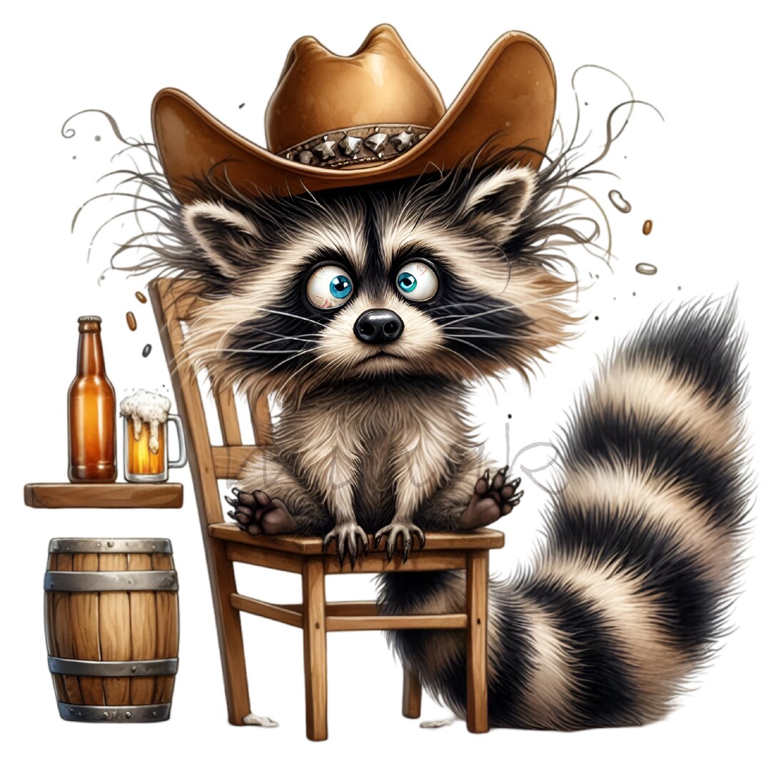 12 Funny Cowboy Raccoon PNG Clipart, Western Animal With Hat, Chair ...