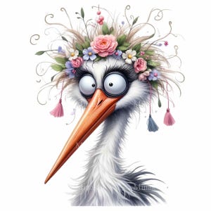 Stork PNG Clipart With Floral Crown 12 Adorable Bird Art for Crafts ...