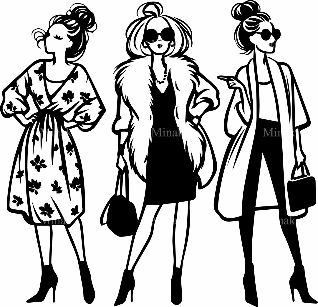 5 SVG Elegant Ladies SVG Cut File, Three Fashionable Women Silhouette ...