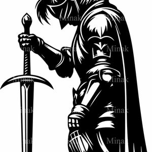 6 SVG Praying Knight SVG Cut File – Warrior in Armor Silhouette ...
