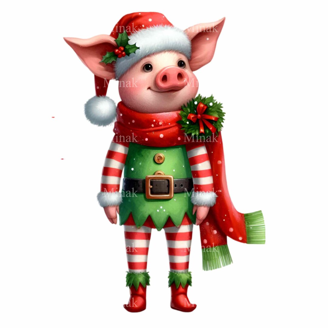 Christmas Elf Pig PNG Clipart, 10 Cute Holiday Piglet in Festive Outfit ...