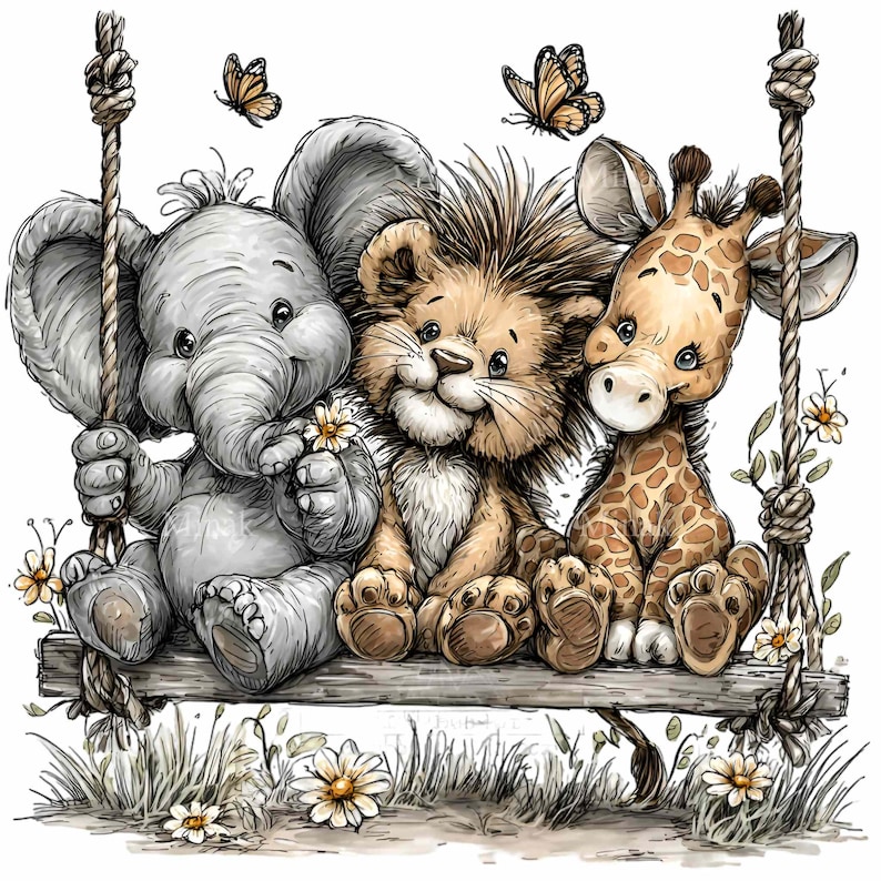 10 PNG Safari Baby Animals Clipart – Lion, Elephant, Leopard PNG ...
