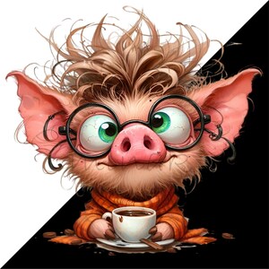 Funny Pig Drinking Coffee 12 PNG Comics Quirky Animal Cartoon ...