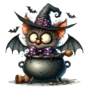 Crazy Bat With Witch Hat and Cauldron 12 PNG Quirky Animal Funny ...