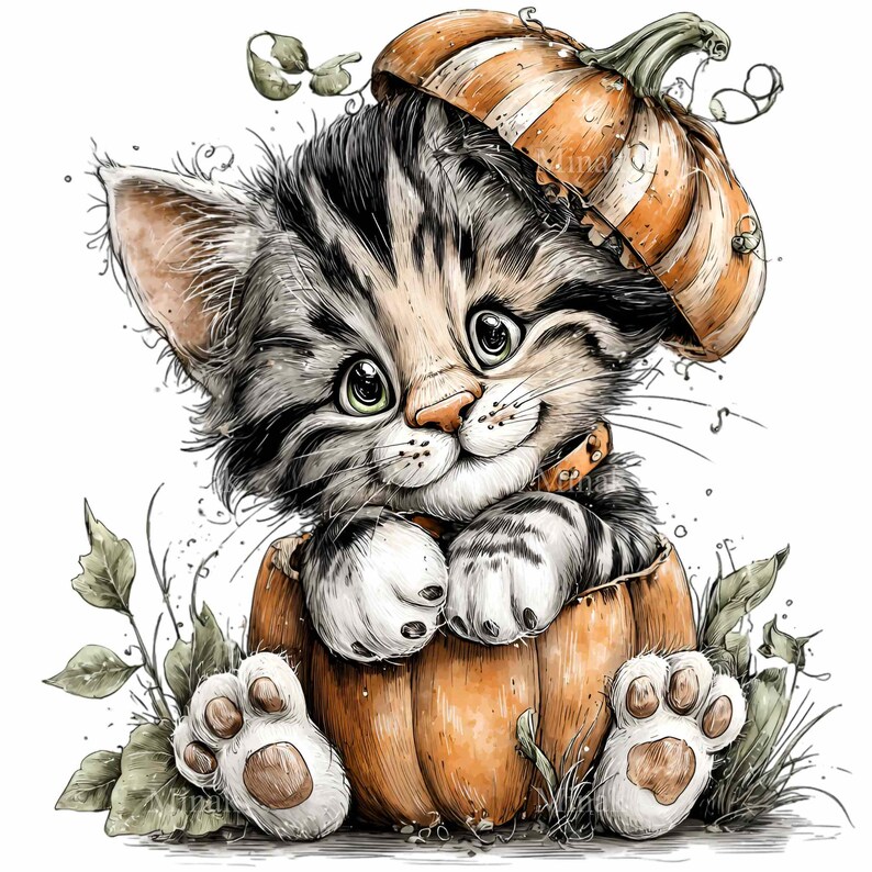 10 PNG Pumpkin Kitten – Fall Cat PNG – Cute Autumn Clipart for Kids ...