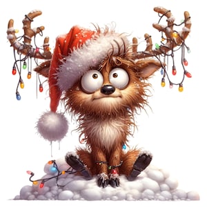 Funny Christmas Reindeer Clipart PNG 15 Silly Reindeer With Tangled ...