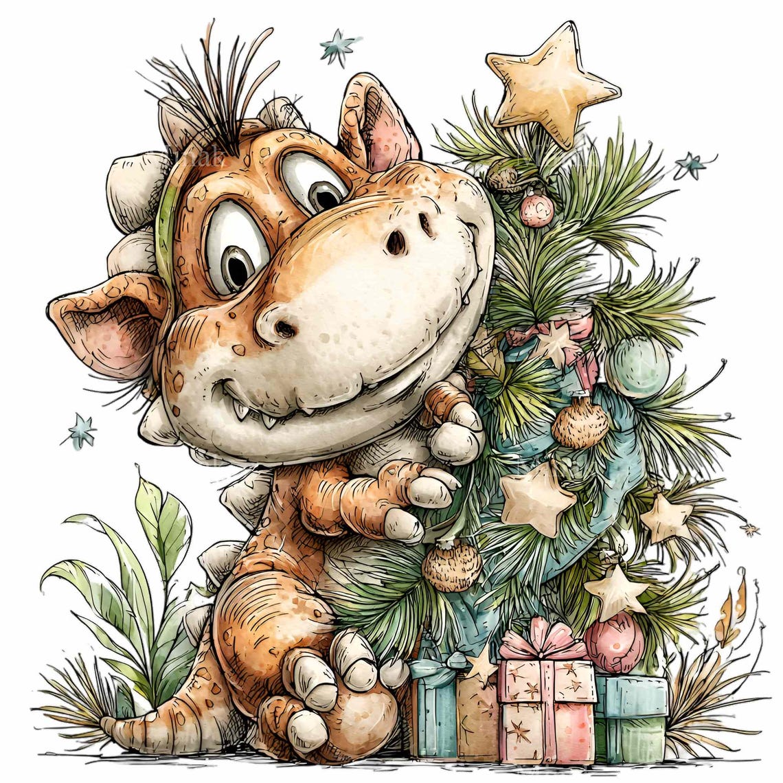 14 PNG Christmas Dinosaur Clipart – Cute Dino PNG – Festive Holiday ...