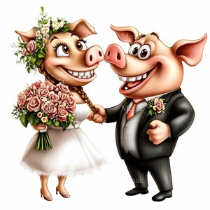 20 PNG Funny Wedding Pig Clipart PNG, Bride and Groom Pigs Cartoon ...