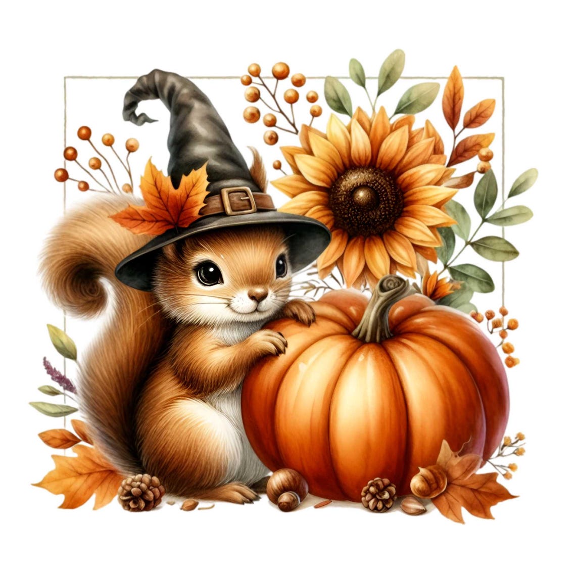12 PNG Witch Squirrel Halloween Pumpkin Sunflower Fall Clipart - Etsy