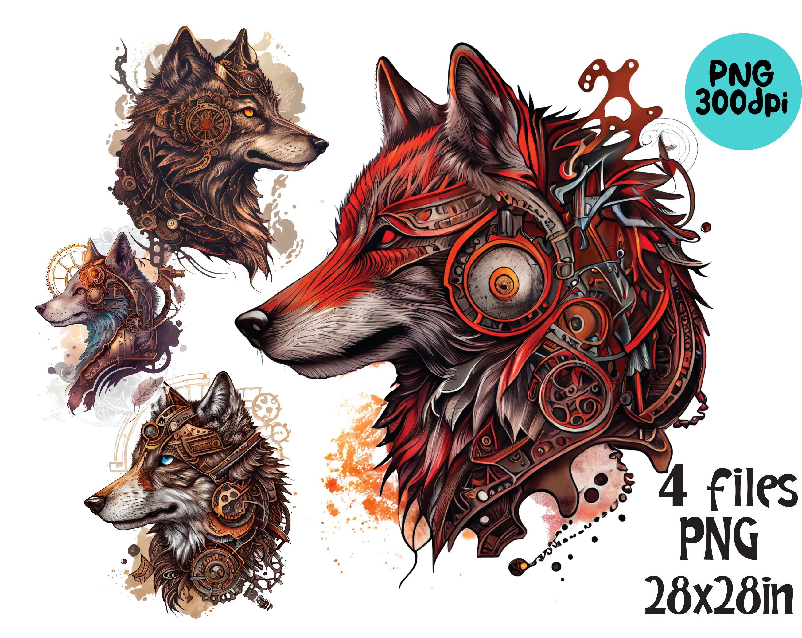 Steampunk Wolf Drawings