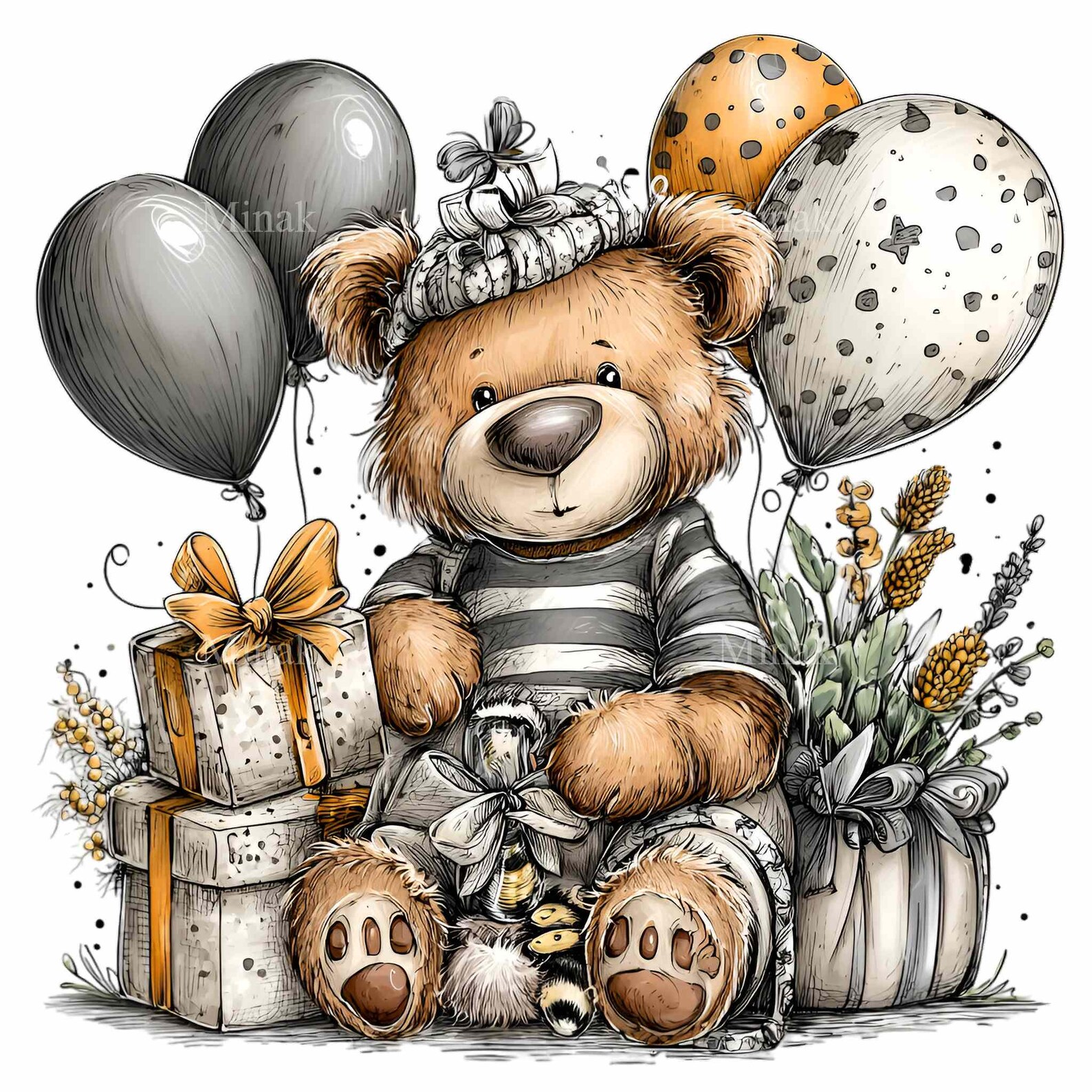 10 PNG Birthday Bear Clipart - Cute Animal Party Png - Kids Card Design ...
