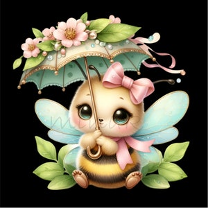 Honey Bee Clipart, Cute Bumblebee Clip Art, 10 PNG Flower Umbrella ...