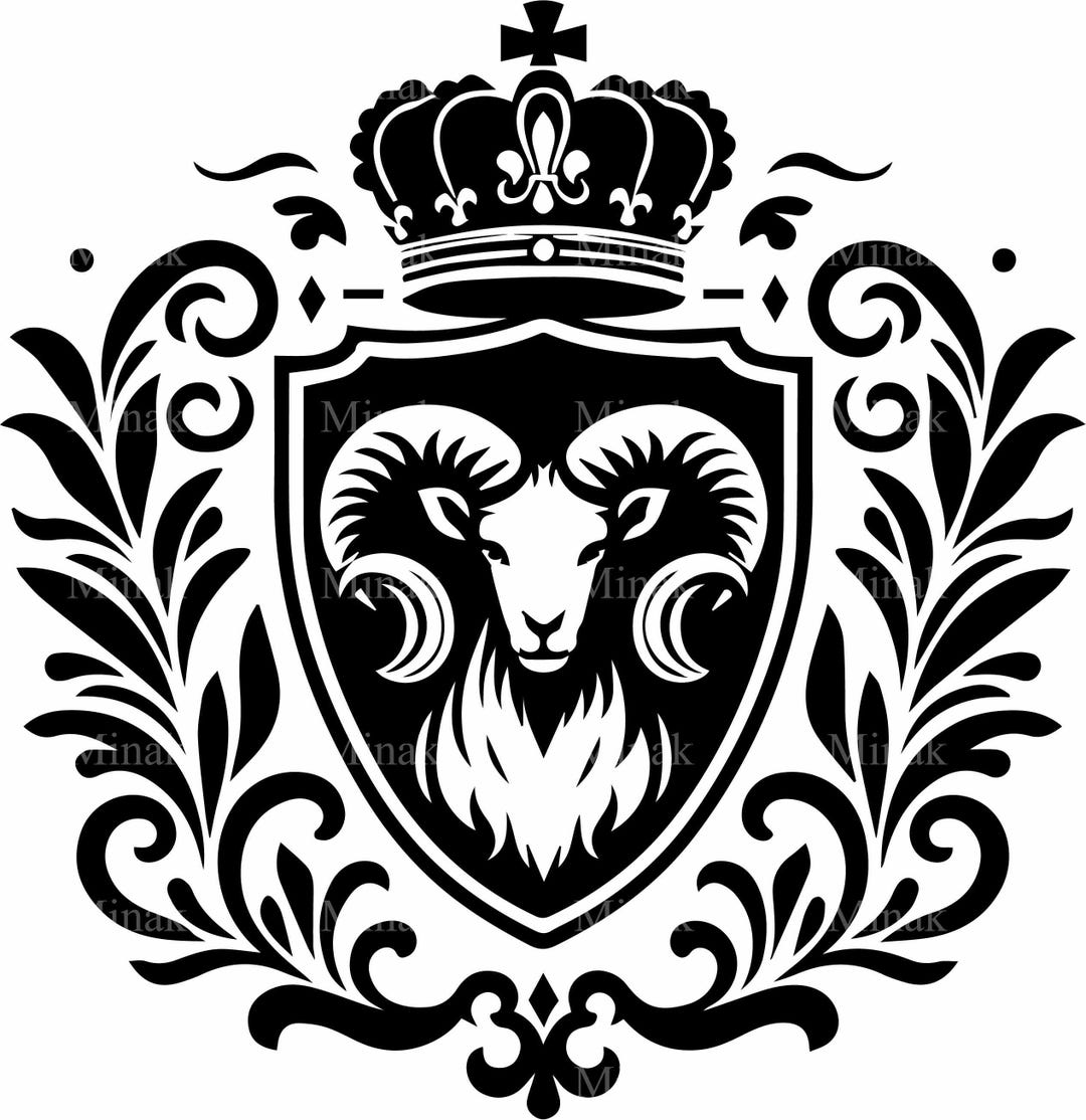 7 SVG Ram Crest SVG Cut File Horned Ram Silhouette With Crown and ...
