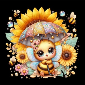 Honey Bee Clipart, Cute Bumblebee Clip Art, 12 PNG Flower Umbrella ...