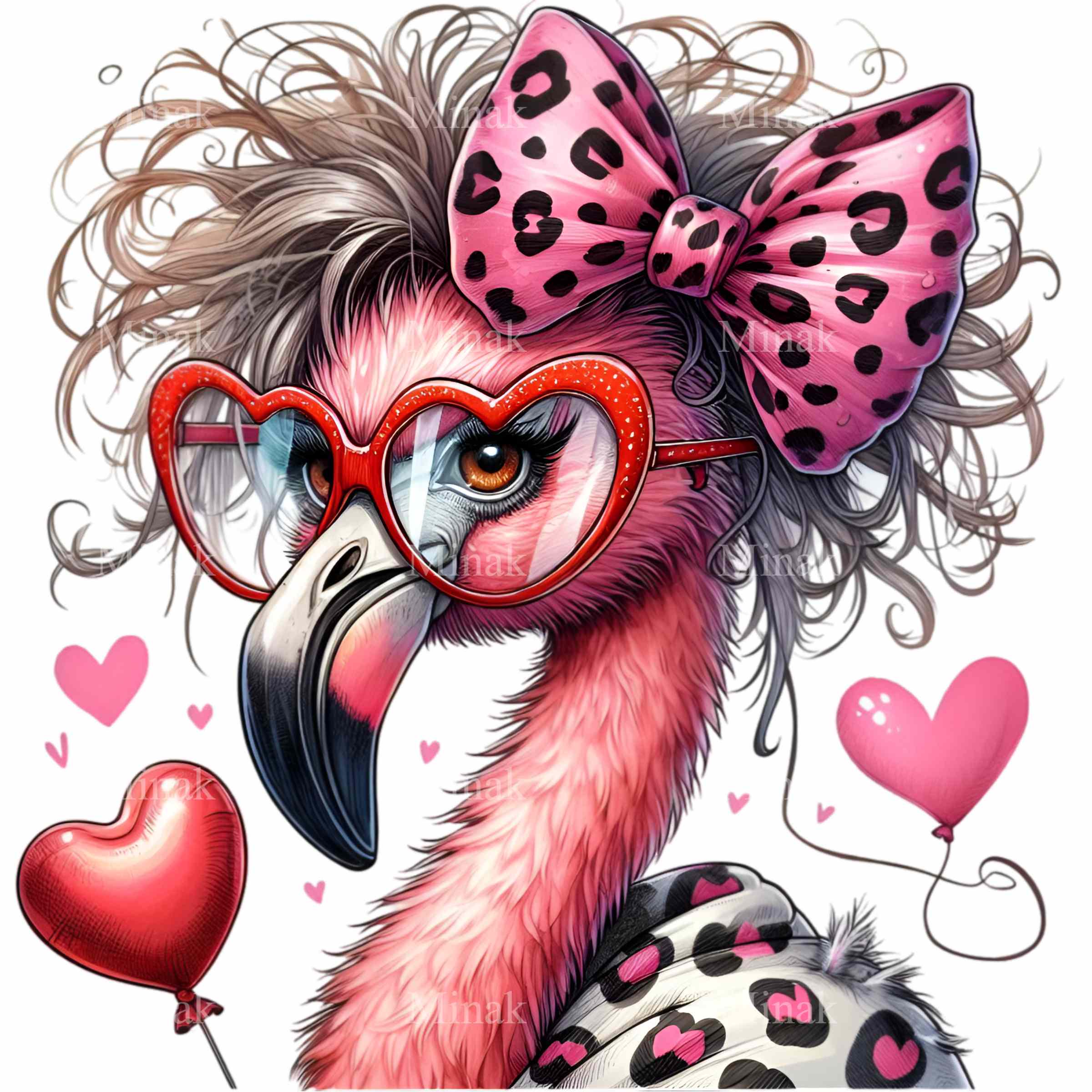 12 PNG Pink Flamingo Leopard Bow, Heart Glasses Sublimation Tropical ...