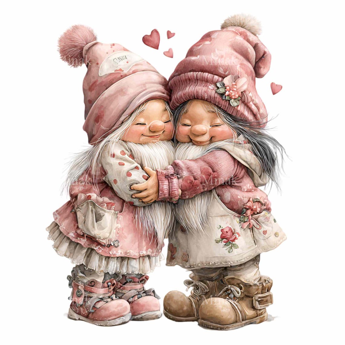 15 PNG Gnome Couple Clipart, Watercolor Love Gnomes Hugging Hearts ...