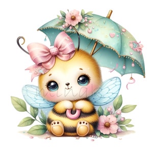 Honey Bee Clipart, Cute Bumblebee Clip Art, 10 PNG Flower Umbrella ...