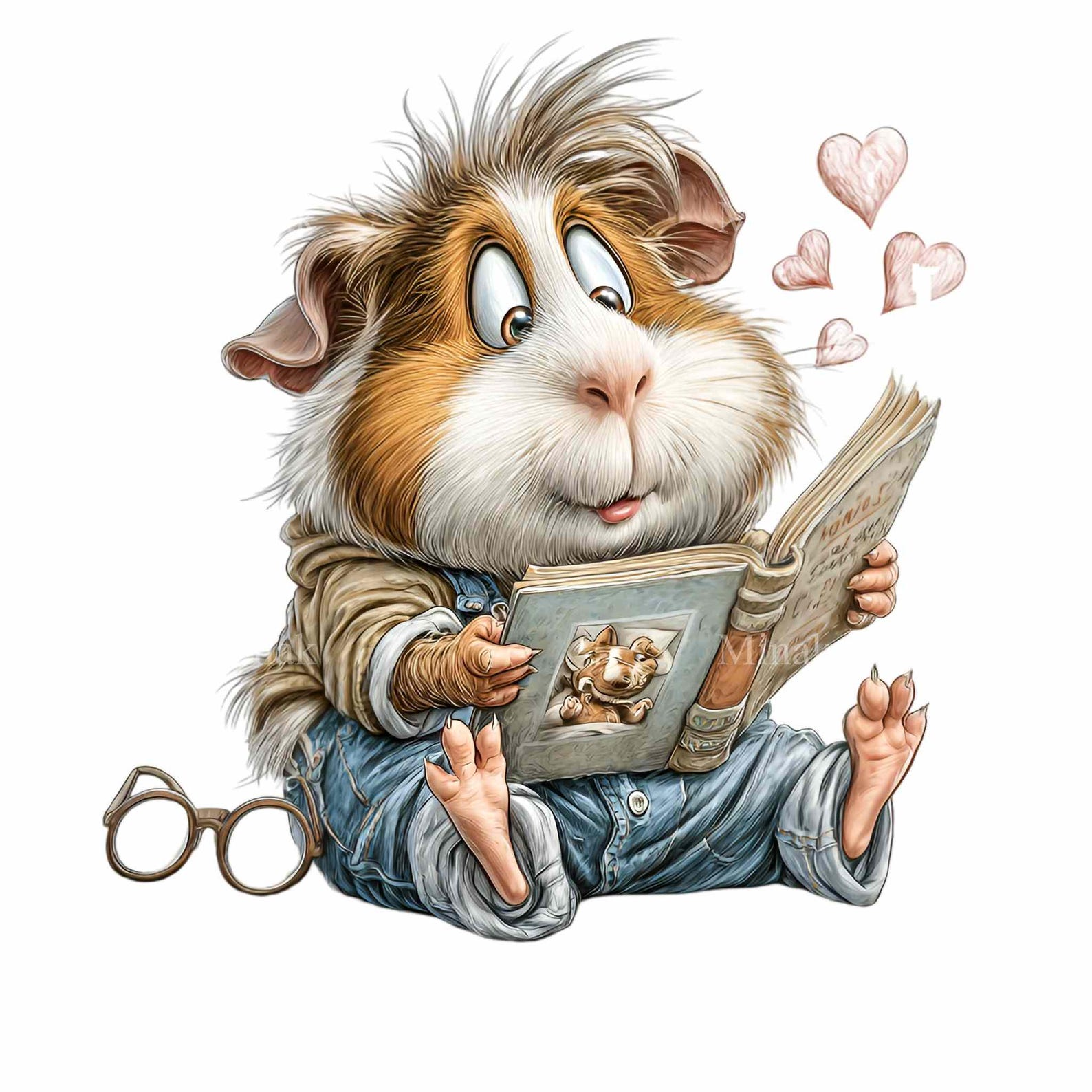 15 PNG Guinea Pig Reading Clipart - Cute Pet Illustration With Glasses ...