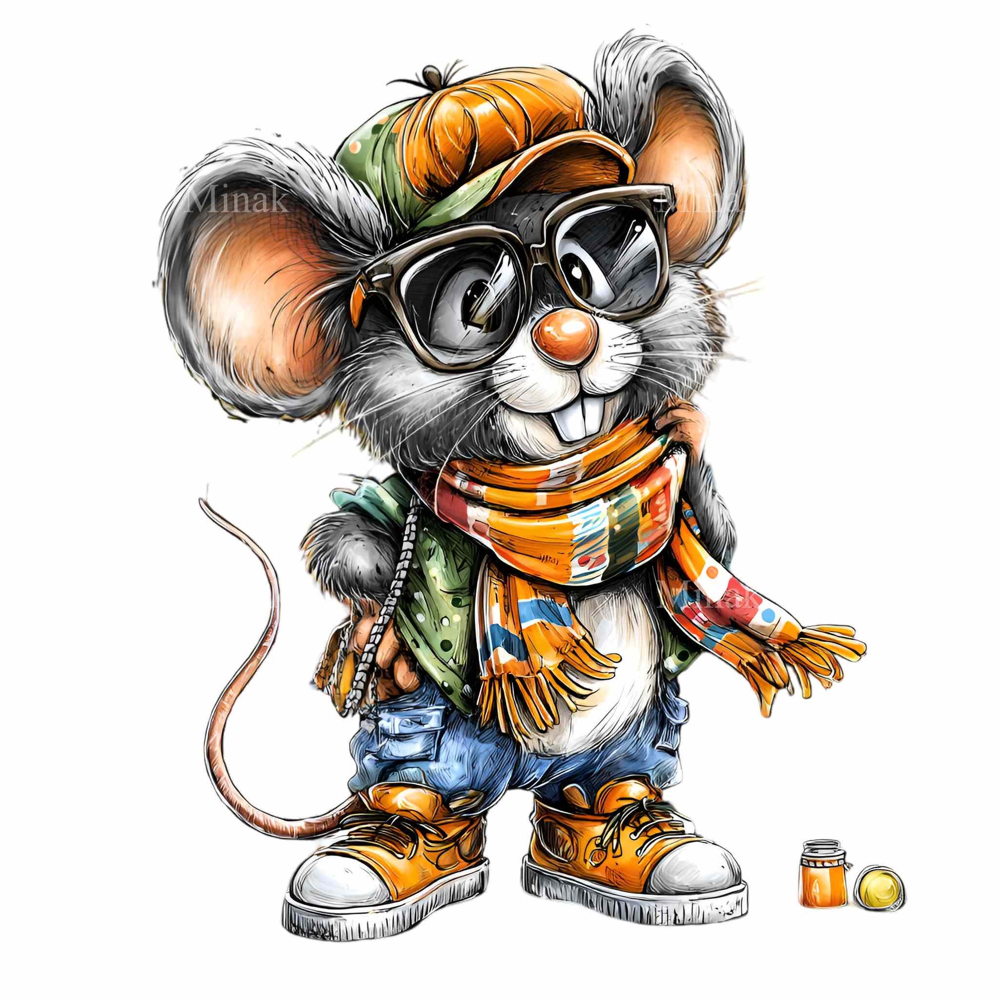 12 PNG Fall Cartoon Mouse – Funny Animal PNG – Cute Mouse in Scarf for ...