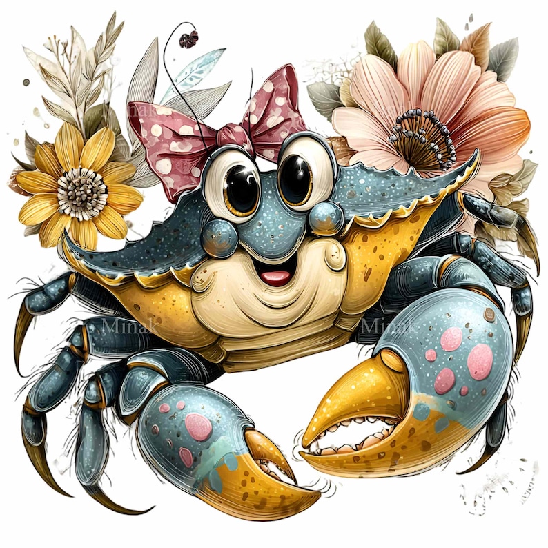 14 PNG Floral Crab Clipart – Cute Sea Animal PNG – Beach Ocean With ...