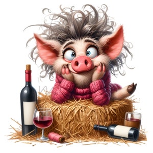 12 PNG Funny Pig Clipart – Farm Animal Illustration, Hay Bales ...