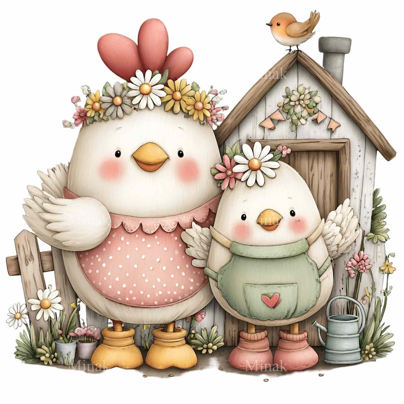 16 PNG Spring Chicken Family Clipart – Cute Mother Hen and Chick PNG ...