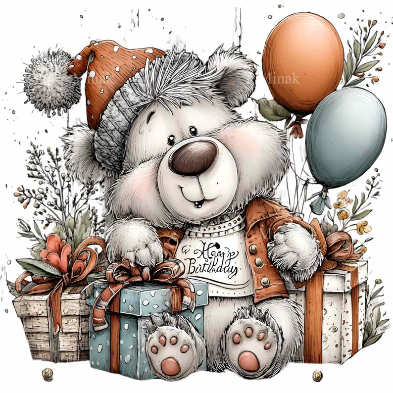10 PNG Birthday Bear Clipart - Cute Animal Party Png - Kids Card Design ...