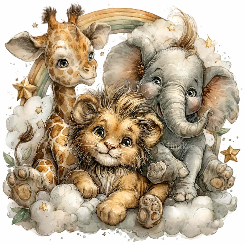 14 PNG Safari Baby Animals Clipart – Lion Giraffe Elephant PNG ...