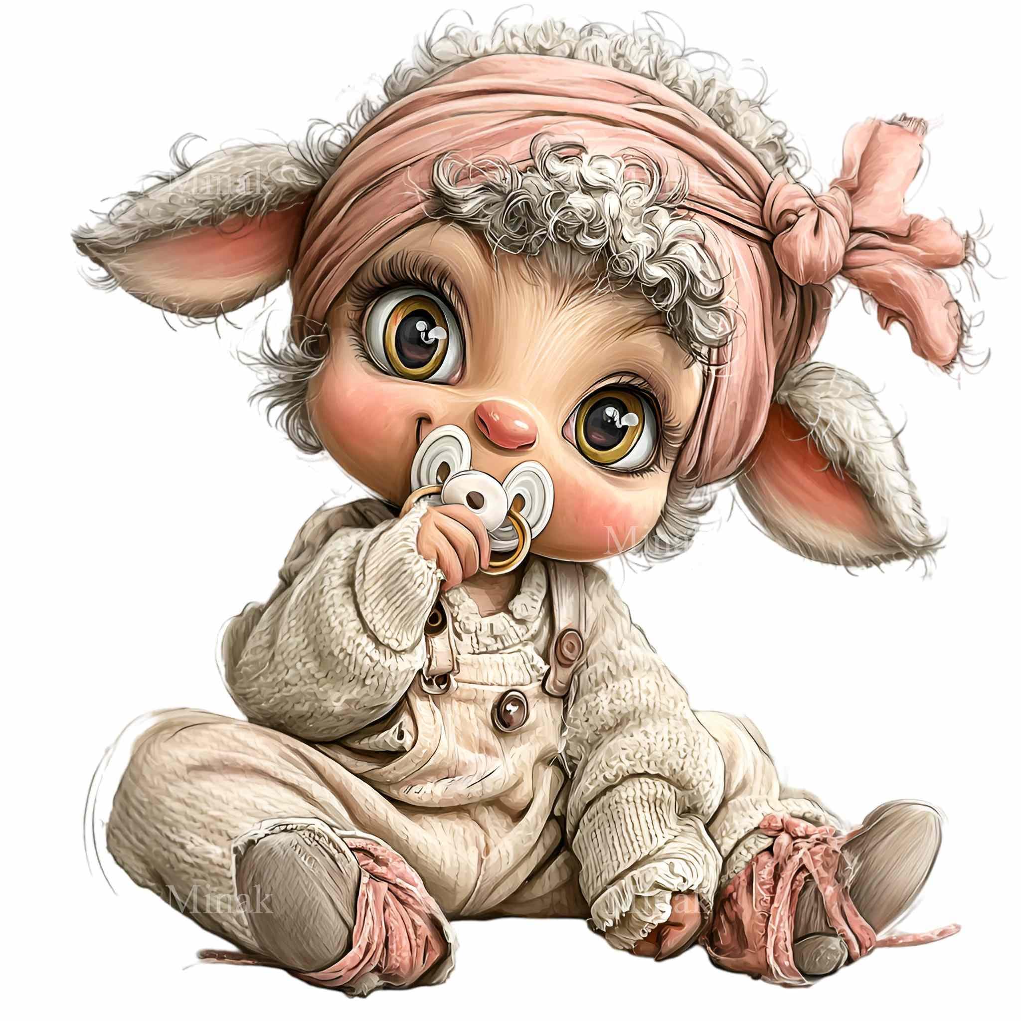 16 PNG Baby Lamb Clipart – Cute Sheep PNG With Pacifier and Headband ...
