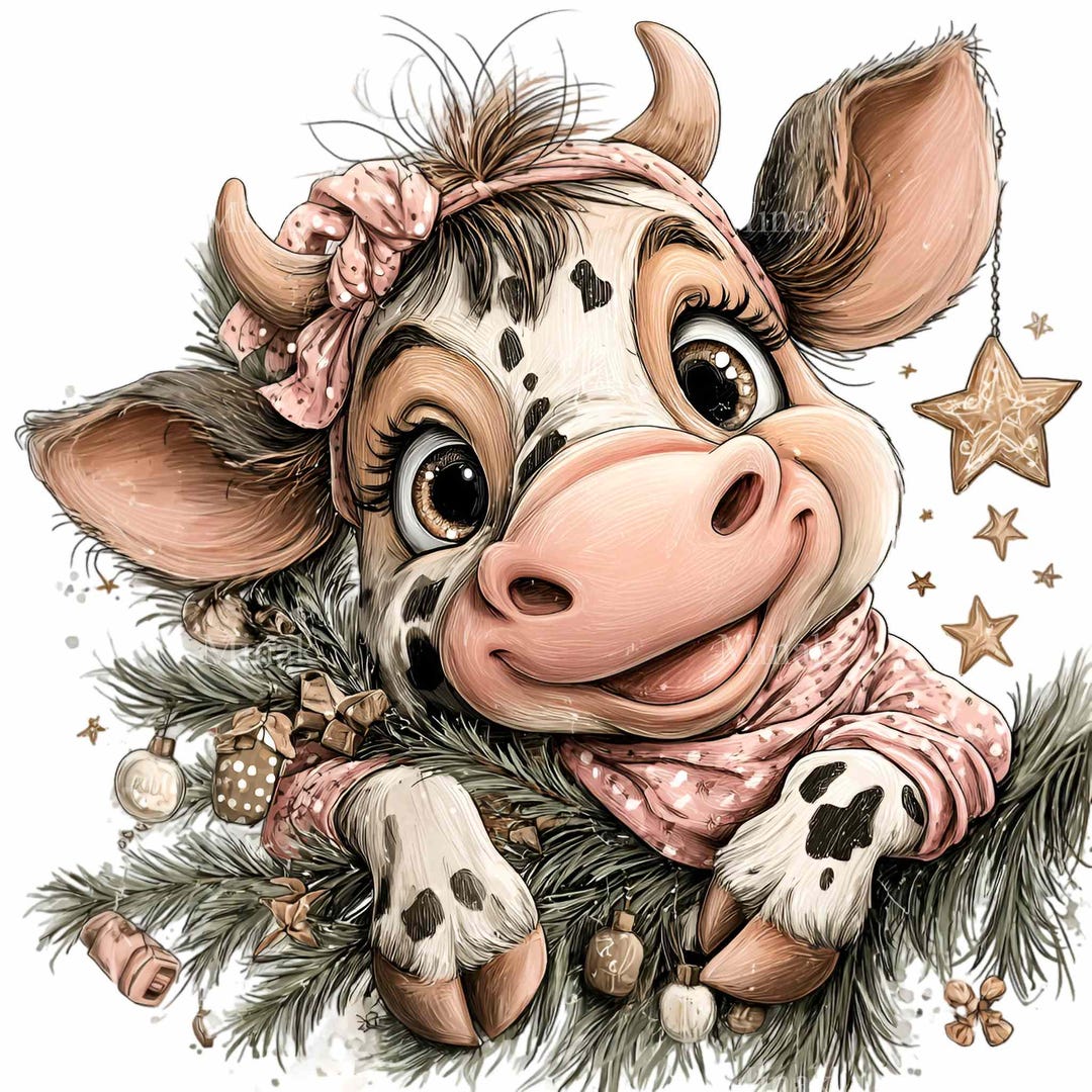 10 PNG Christmas Calf PNG – Cute Cow Clipart for Kids Holiday Crafts ...