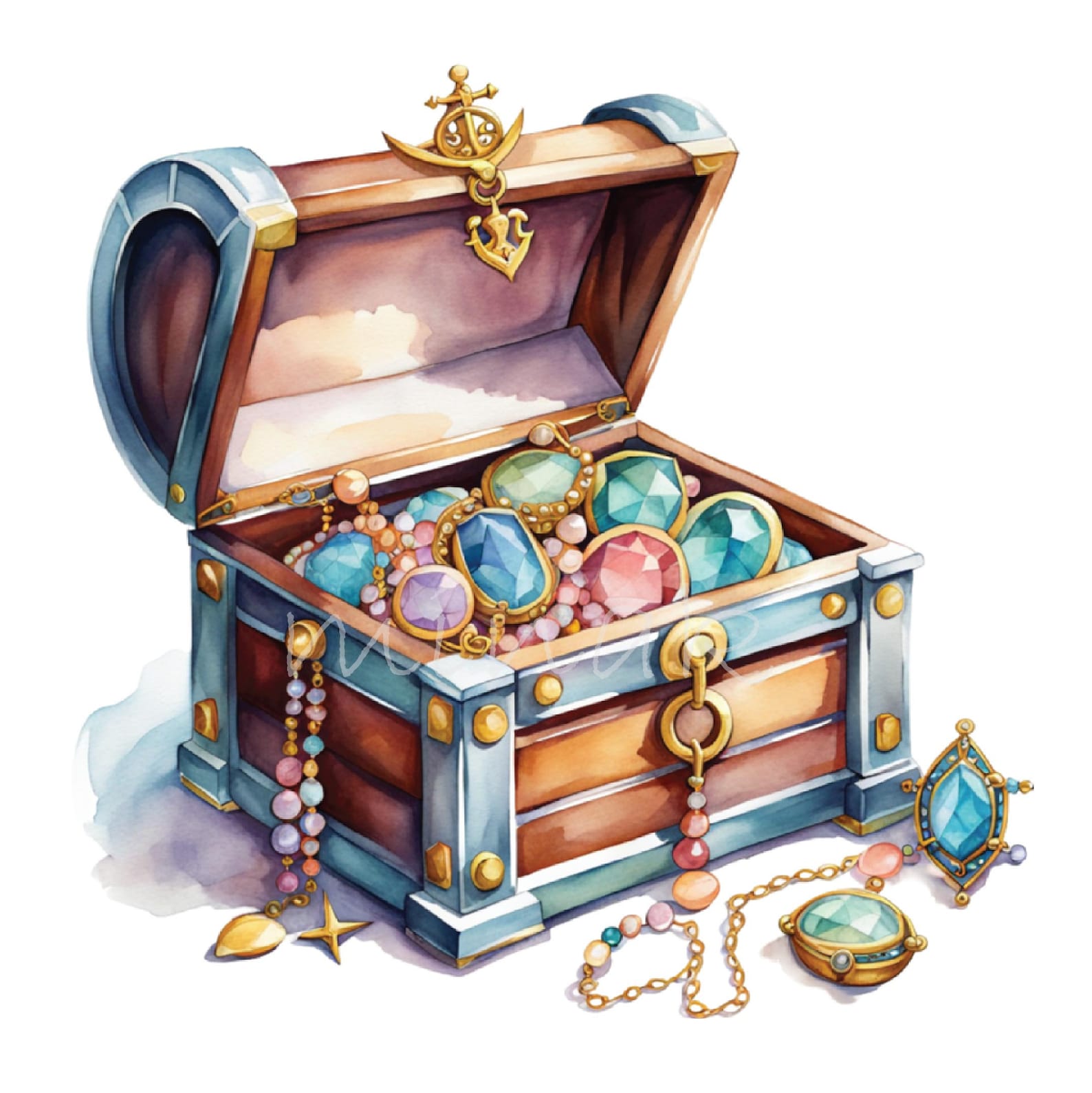 Treasure Chest Clipart PNG, 15 Watercolor Pirate Jewelry Png ...
