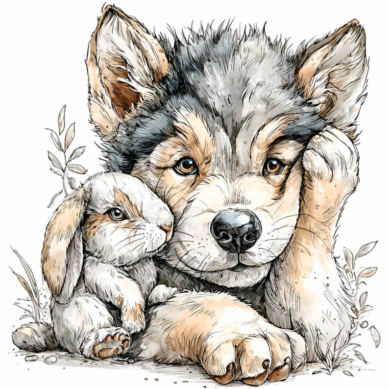 10 PNG Wolf and Bunny Clipart – Baby Animals PNG – Woodland Art for ...