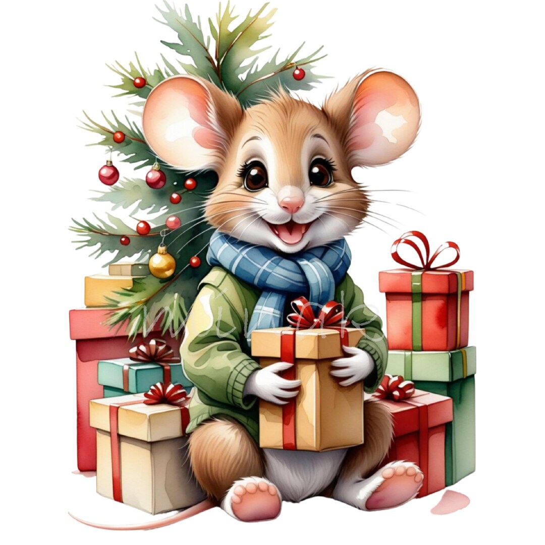 Winter Mouse Clipart Bundle 13 PNG Watercolor Christmas Mice - Etsy