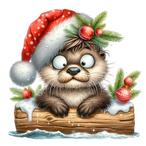 12 PNG Cute Otter With Santa Hat and Ornaments - Festive Christmas PNG ...