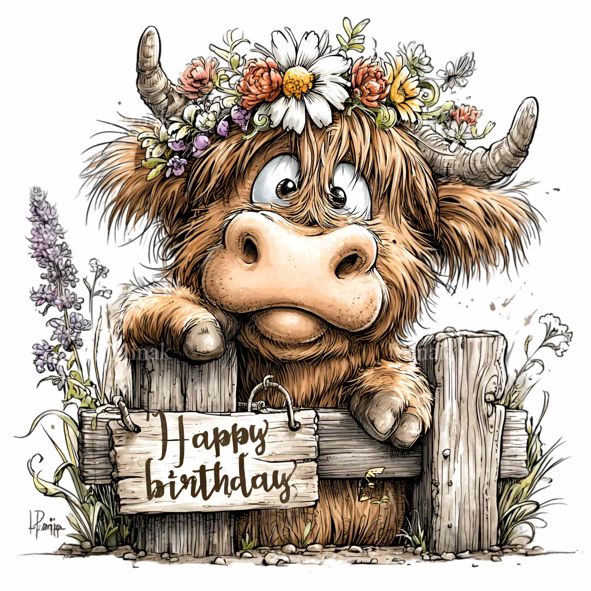 12 PNG Floral Cow Birthday – Cute Baby Cow PNG Clipart – Highland Calf ...