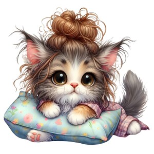 12 PNG Fluffy Kitten Clipart – Cute Cat PNG – Floral Pillow ...