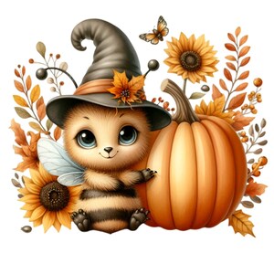 12 Halloween Bee PNG Clipart – Cute Bumblebee With Witch Hat, Pumpkin ...