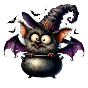 Crazy Bat With Witch Hat and Cauldron 12 PNG Quirky Animal Funny ...