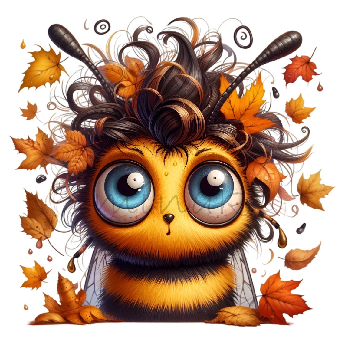 10 Cute Bee PNG Clipart, Fluffy Bee With Big Eyes and Messy Hair Bun ...