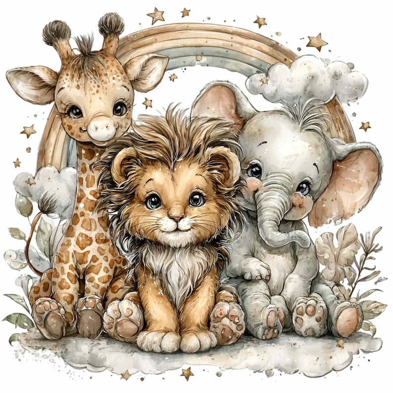 14 PNG Safari Baby Animals Clipart – Lion Giraffe Elephant PNG ...