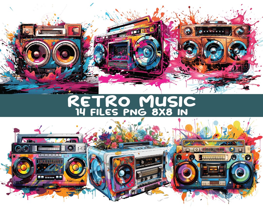 Retro Music PNG Clipart Set, Vintage Stereo Art, 14 Digital Files for ...