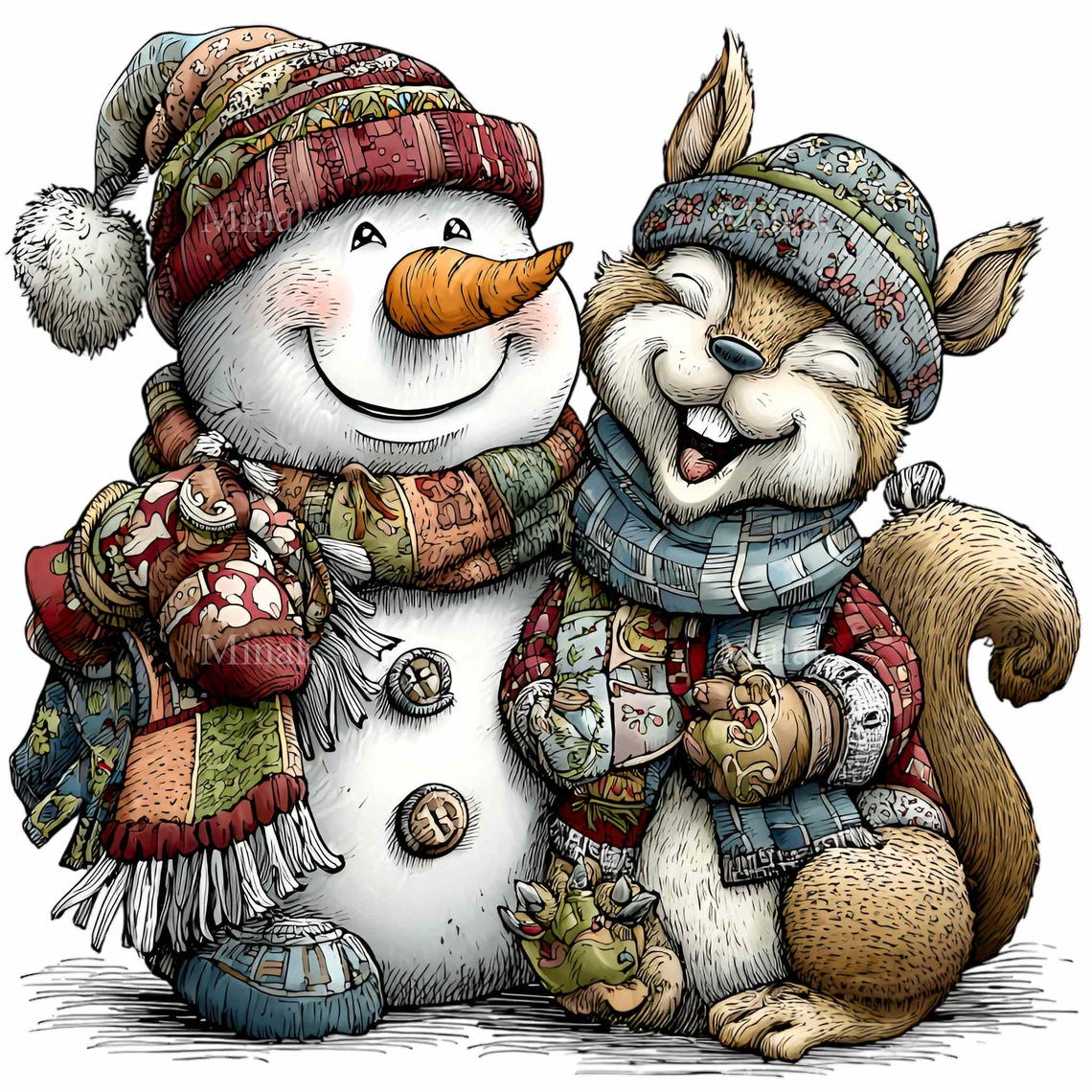10 PNG Winter Friends Clipart – Snowman Squirrel PNG – Cute Holiday for ...