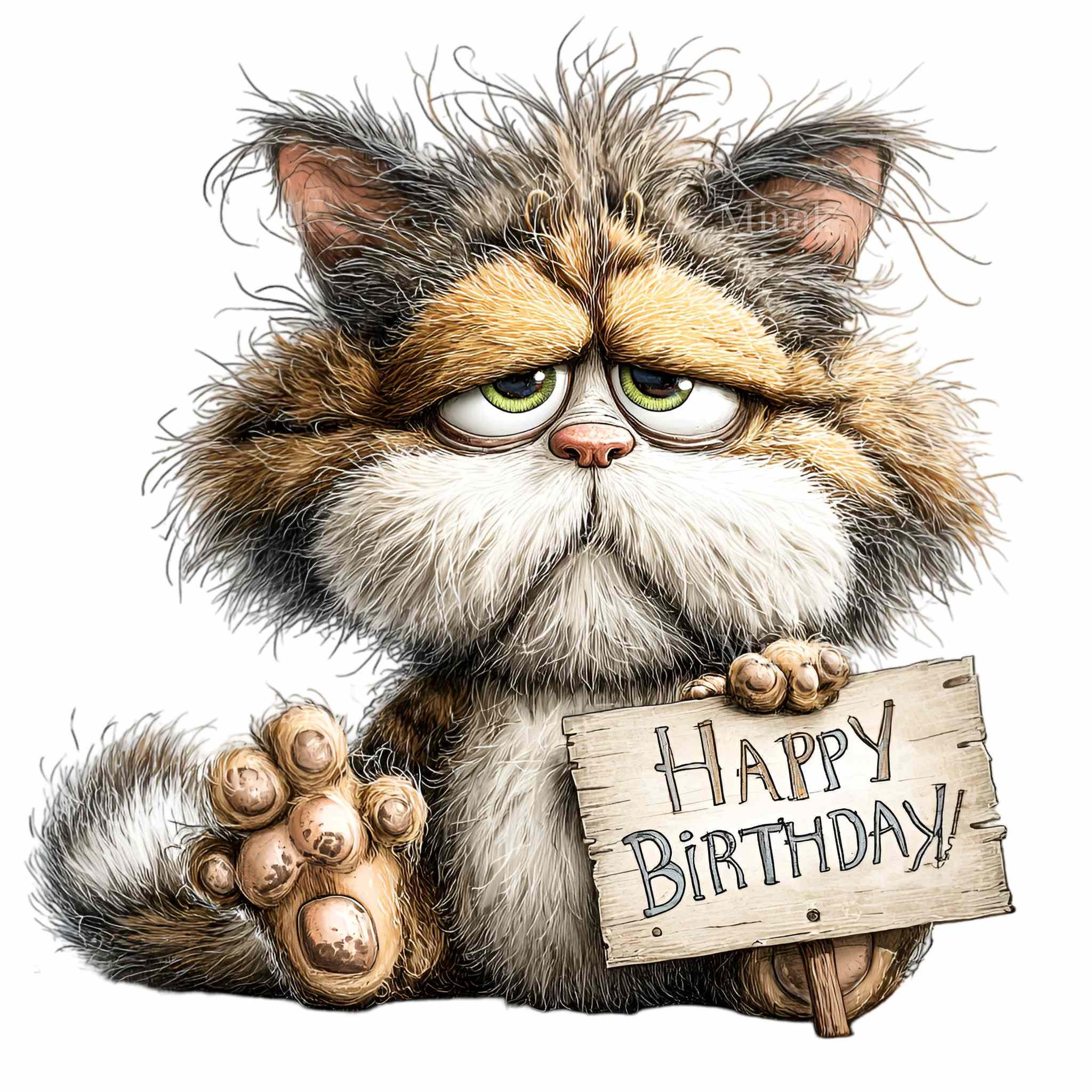12 PNG Grumpy Birthday Cat Clipart – Funny Feline PNG – Card Makers ...
