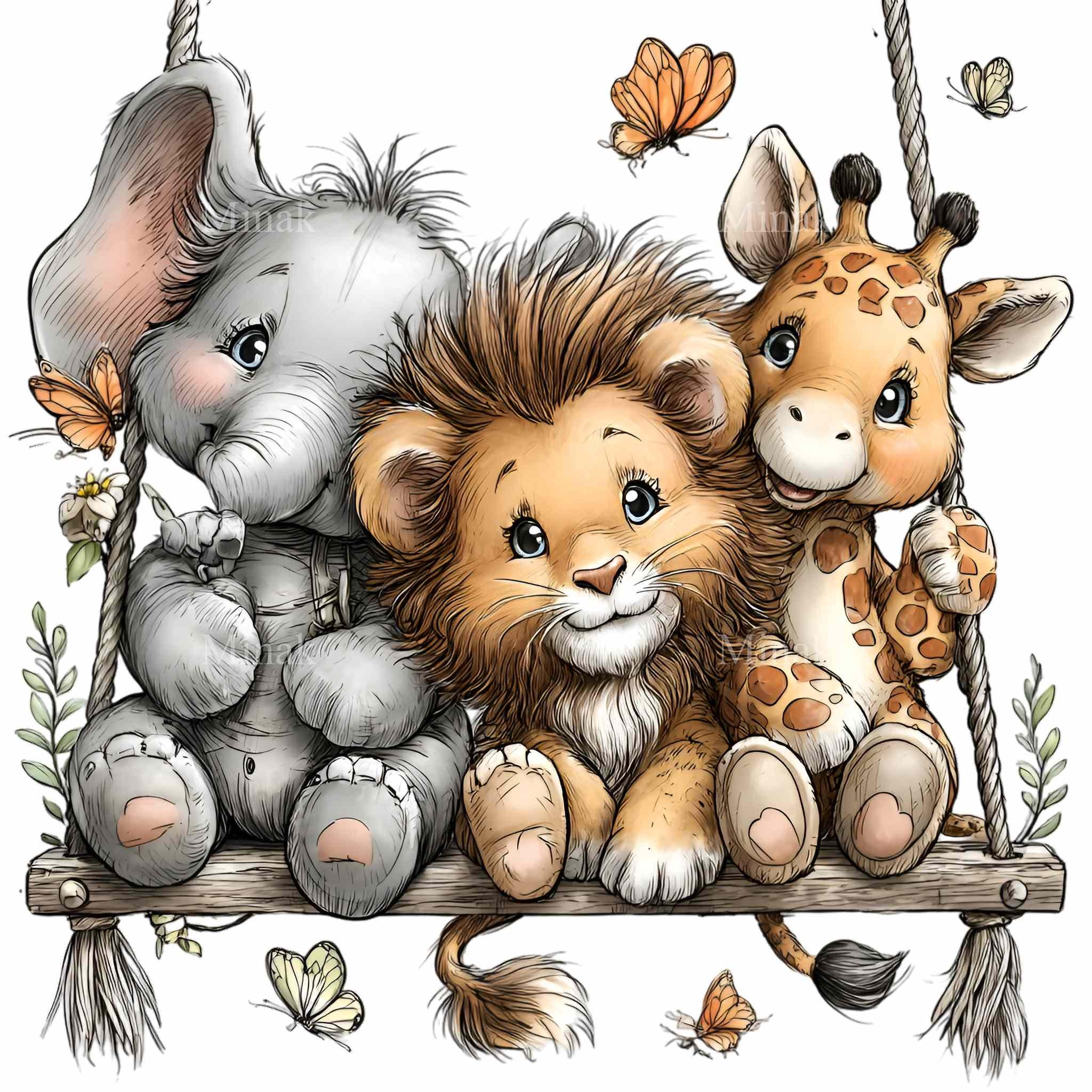 10 PNG Safari Baby Animals Clipart – Lion, Elephant, Leopard PNG ...