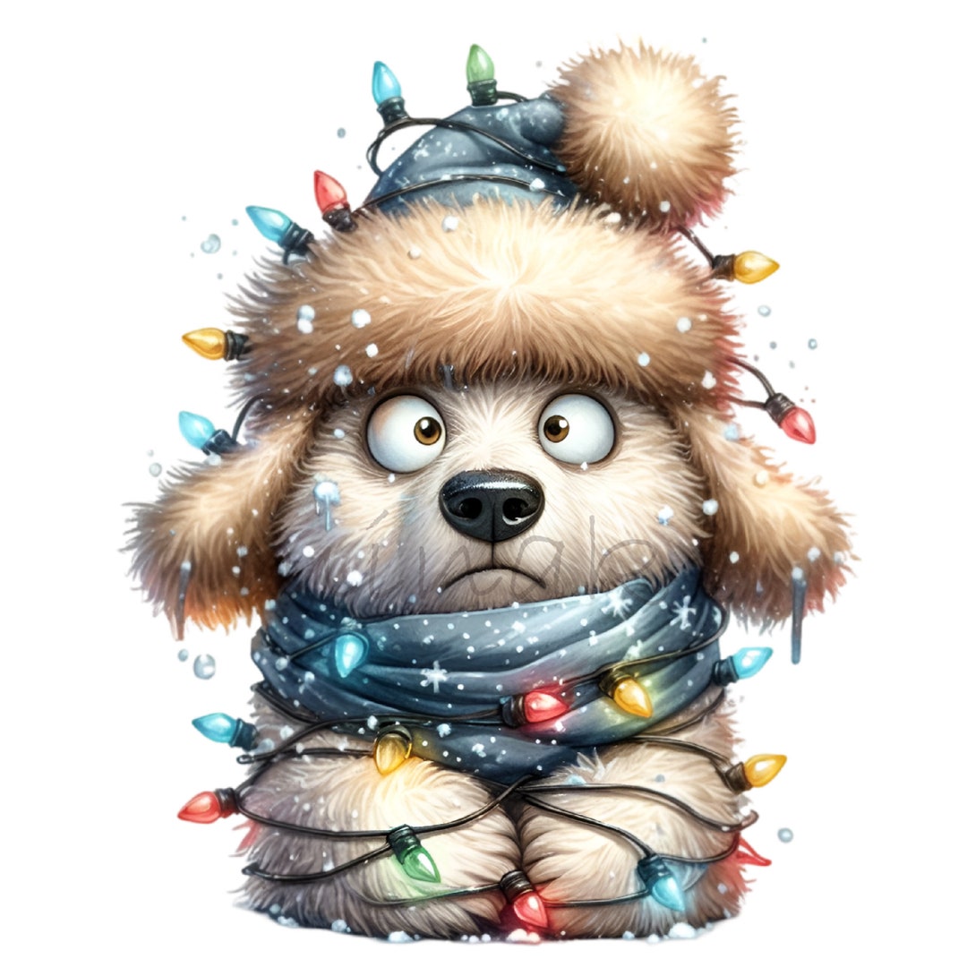 15 Christmas Puppy PNG Clipart Cute Dog Wrapped in Holiday Lights ...