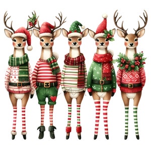 Christmas Reindeer Clipart, 14 Festive Holiday Deer PNG, Santa and Elf ...