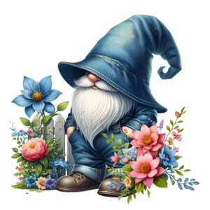 Garden Gnome PNG, Floral Fence Farm Gnome Clip Art, 10 PNG Printable ...