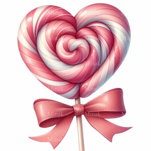 12 Heart Shaped Lollipop PNG Clipart With Pink Bow, Cute Candy ...